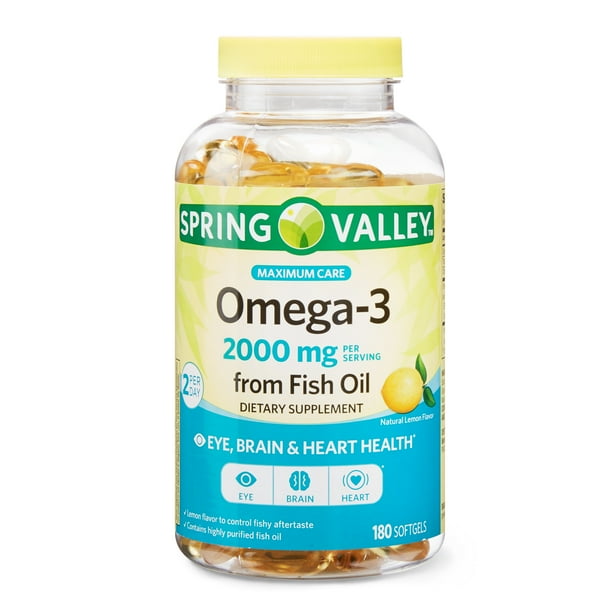 Spring Valley Omega-3 from Fish Oil Maximum Care Softgels, 2000mg, 180 ...