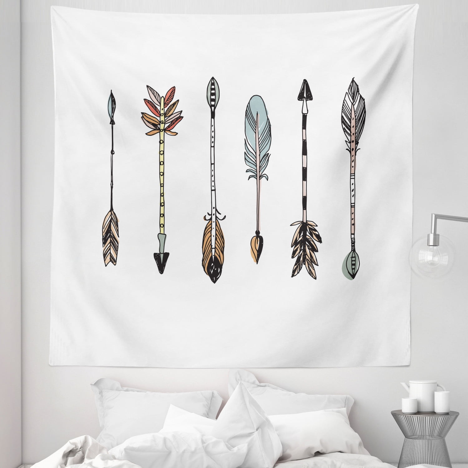 Feather Tapestry, Prehistoric Hipster Style Long Tribal Arrows Drawn by ...