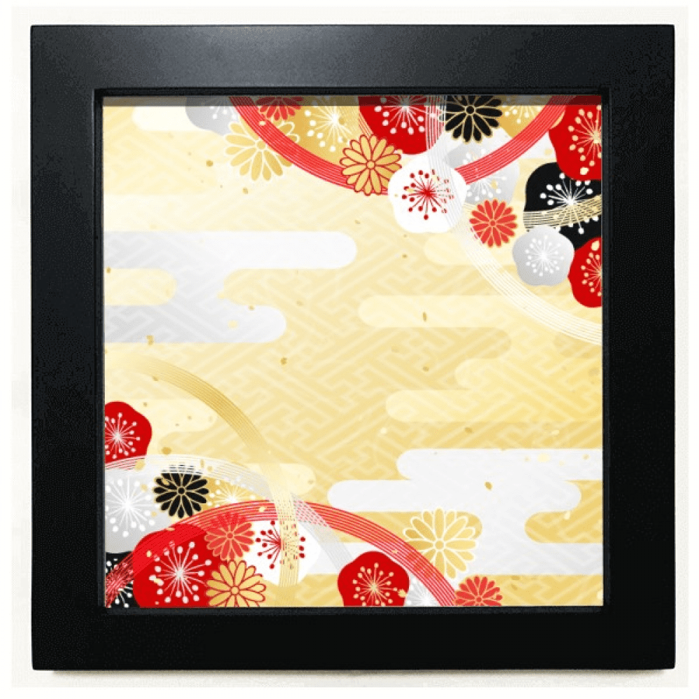 Sakura Geometry Flowers Pattern Japan Black Square Frame Picture Wall ...