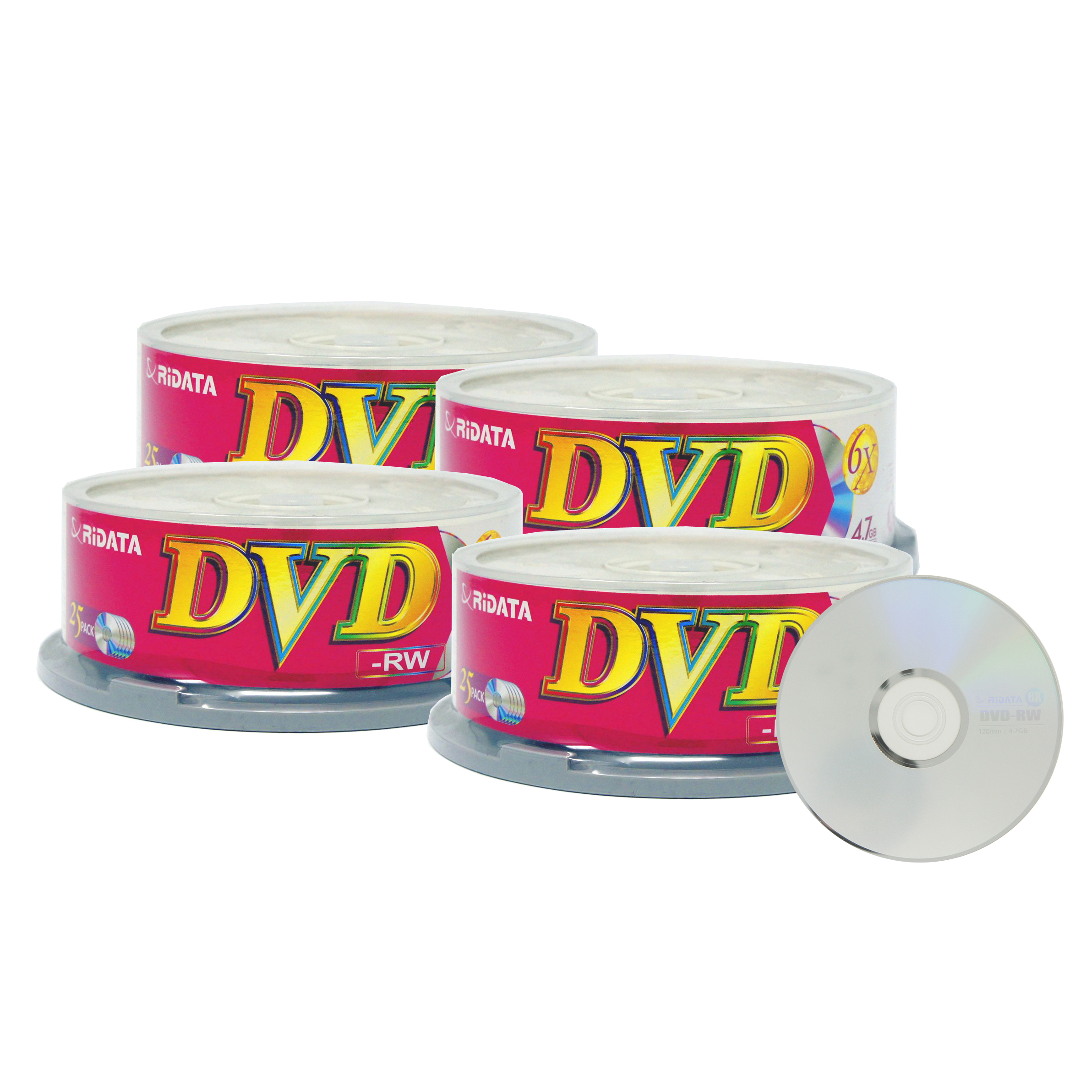 100 Pack Ridata Blank DVD RW 6X 4 7GB 120 Min Logo Rewritable Blank DVD