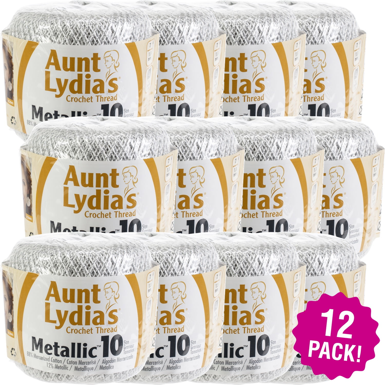 Aunt Lydia's Metallic Crochet Thread Size 10 - White & Silver ...