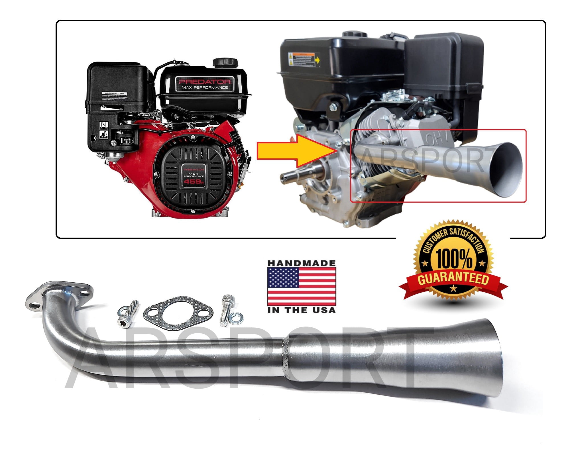 Header Exhaust Pipe compatible with Predator Max 459cc, Duromax 18hp ...