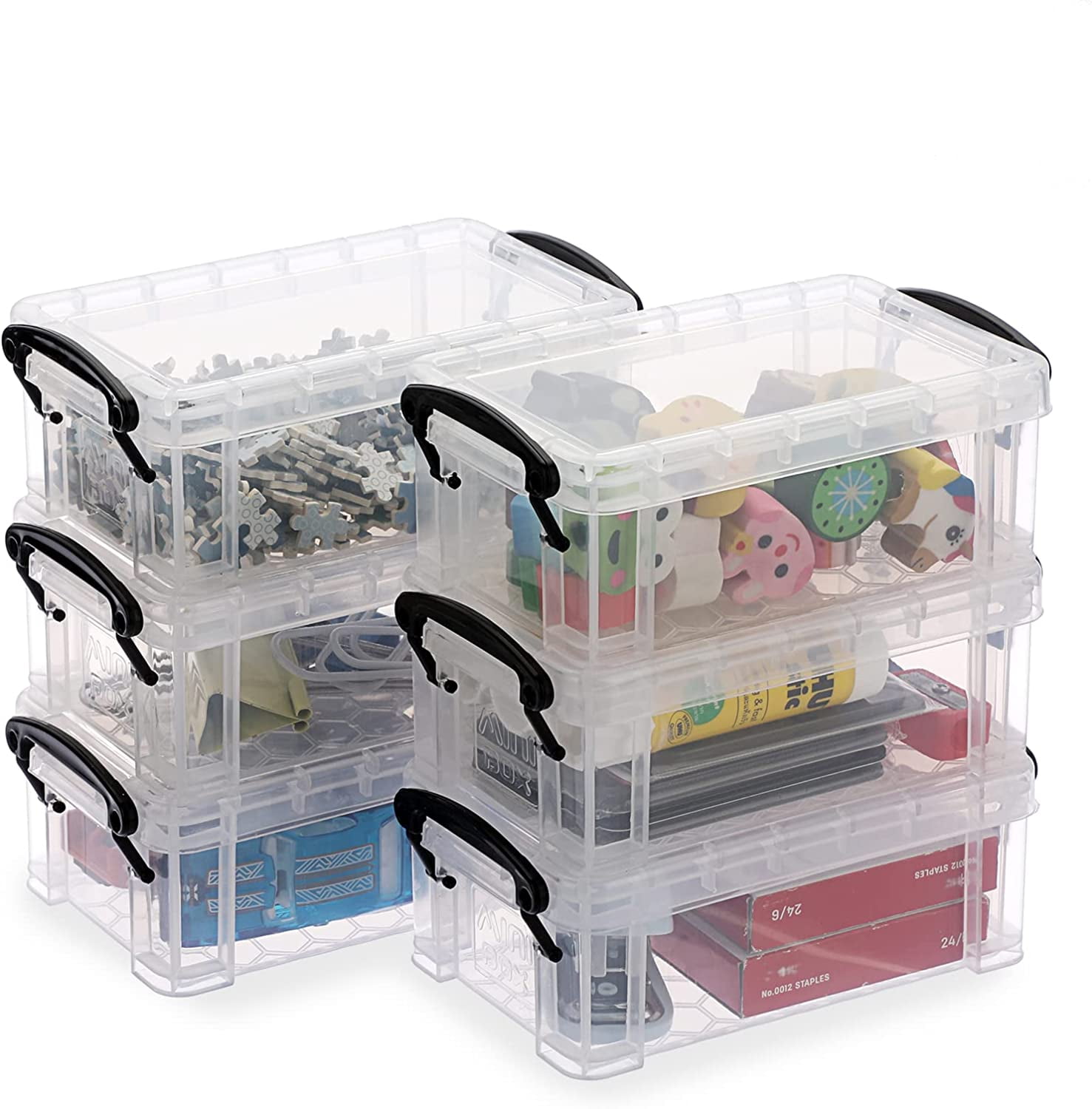 6 Pack Small Clear Plastic Storage Box with Lid Mini Sewing Box ...