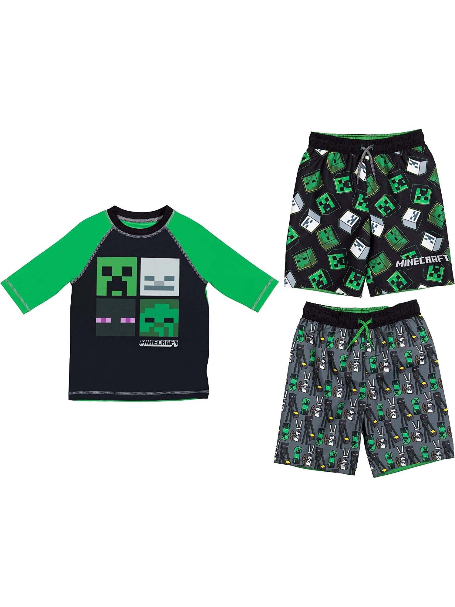 Minecraft Boys' Rash Guard and Swim Trunks Set, Black/Green (5/6 ...