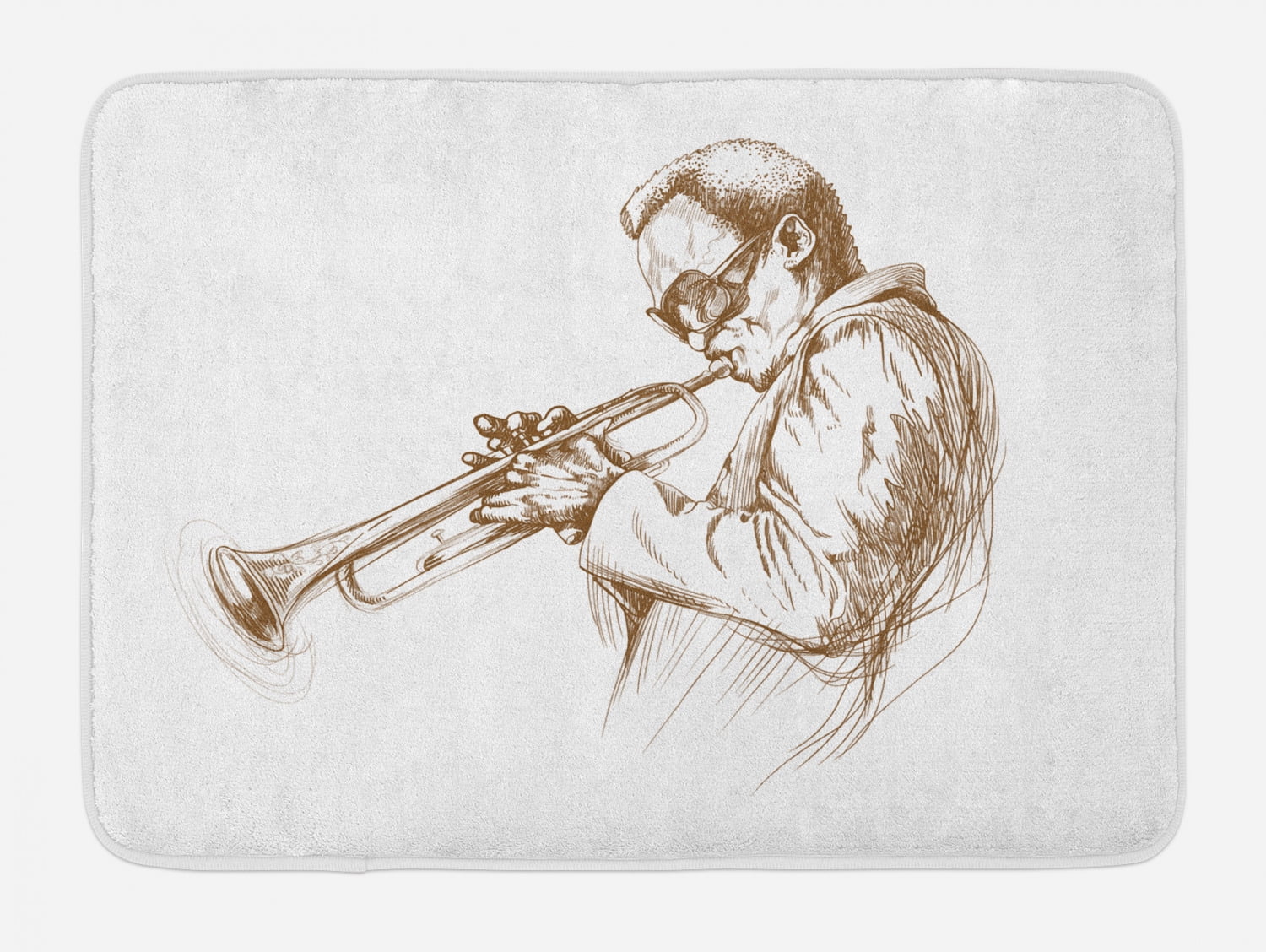 Music Bath Mat, Jazz Man Playing Trumpet with a Pose Sketch Style Image ...