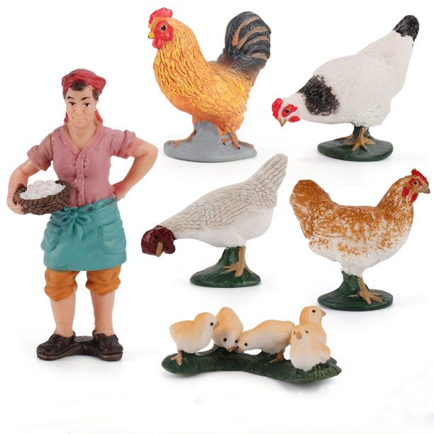Amyove 6pcs Realistic Chicken Model Ornaments Simulation Feeding Chicks ...