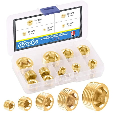 6Pcs Brass 3/8'' NPT Male Pipe Plug Fitting Set Internal Hex Thread Socket Pipe Plug Assortment ...