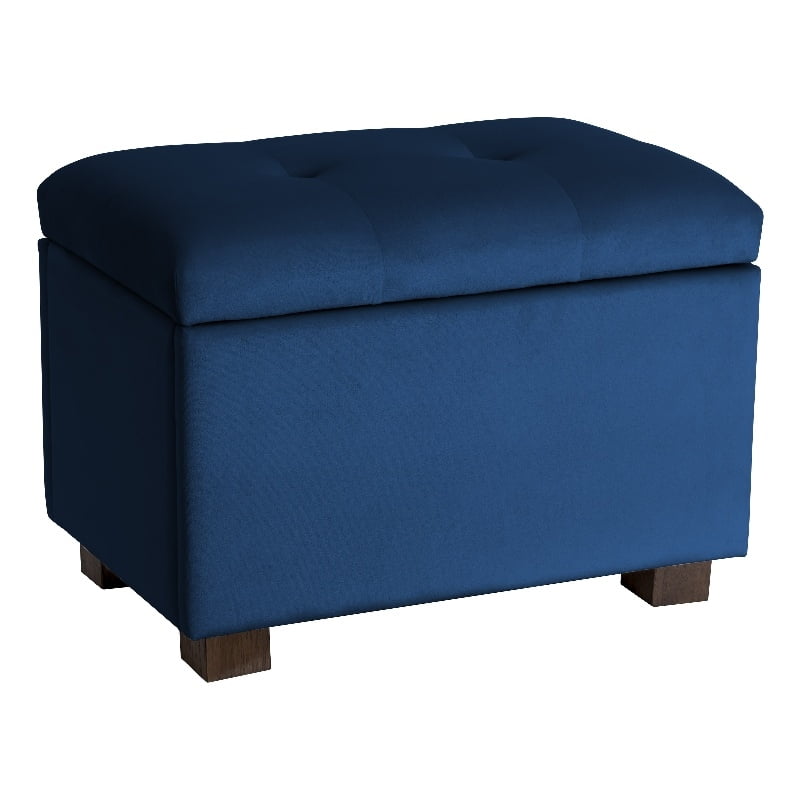 Asha Small Blue Tufted Velvet Fabric Contemporary Ottoman with Storage ...