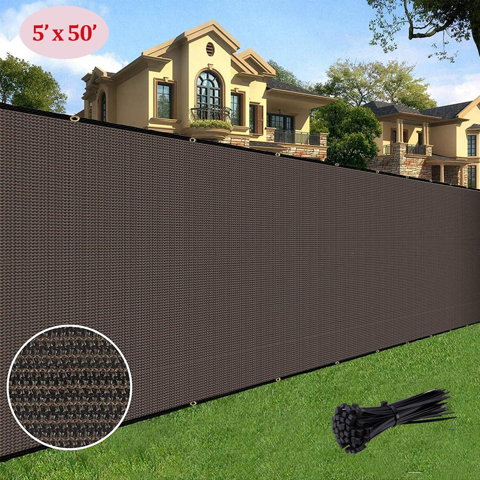 TKOOFN 5' x 50' Fence Privacy Screen, Mesh Windscreen Shade Cover for ...