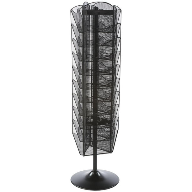 Rotating Magazine Rack, 30 Pockets with Dividers, Rotating (Black Steel ...