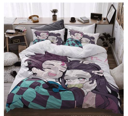 3D Anime Demon Slayer Bedding Bed Set Twin Size Cartoon Tanjirou Nezuko ...