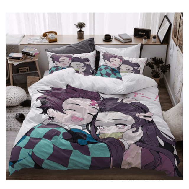 3D Print Anime Demon Slayer Bedding Bed Set Queen Size Cartoon Tanjirou ...