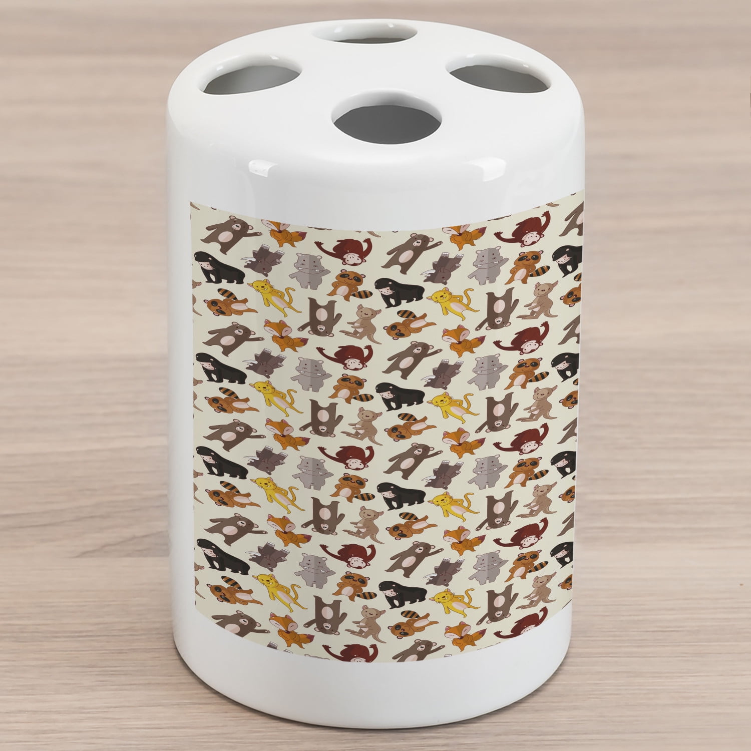 Cartoon Animal Ceramic Toothbrush Holder, Friendly Jungle Animals Happy ...