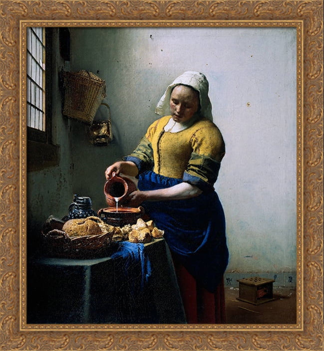 The Milkmaid 28x30 Large Gold Ornate Wood Framed Canvas Art by Johannes ...