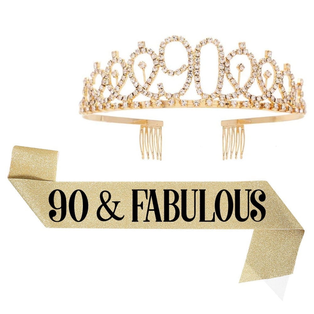 90th Brithday Sash and Crown hair band for Women, Birthday Crown for ...