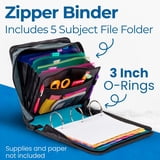 Case-it Mighty Zip Tab Zipper Binder, 3" O-Ring with 5-Color tabbes ...