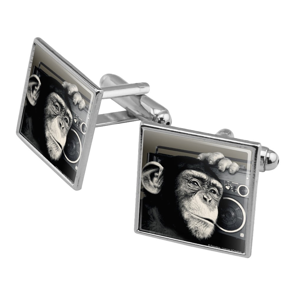 Chimp Monkey With Boombox Radio Square Cufflink Set - Silver or Gold ...