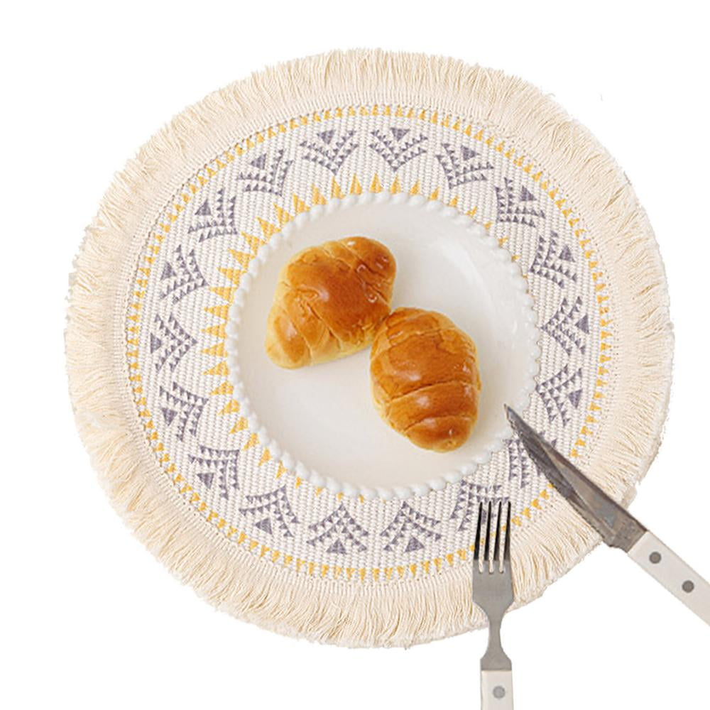 Tohuu Neutral Place Mat for Dining Table Cotton Woven Macrame Tassels ...