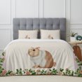 Cute Rabbit Full Duvet Cover Set, Spring Pink Rose Flower Green Leaf ...