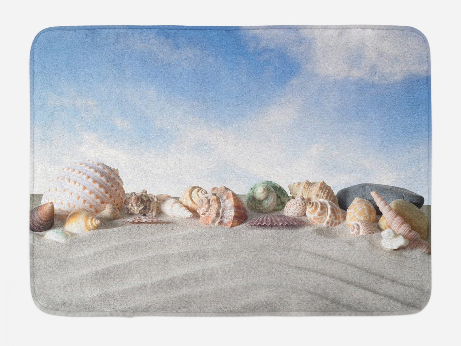Shell Bath Mat, Fragile Seashells on Sand Hill with Sky Background ...