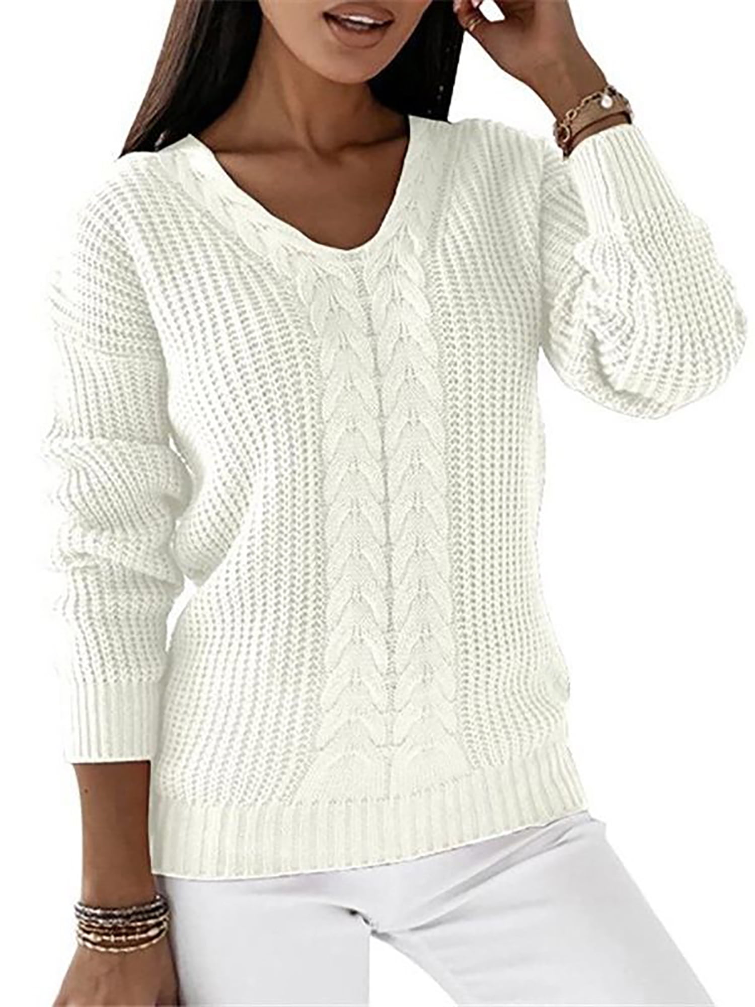 Grianlook Women Casual Loose Sweater Winter Warm Solid Color Pullover ...