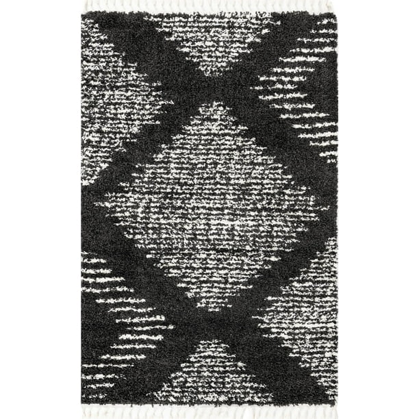 Rugs.com Serenity Shag Collection Rug – 5' x 8' Black And White Shag ...