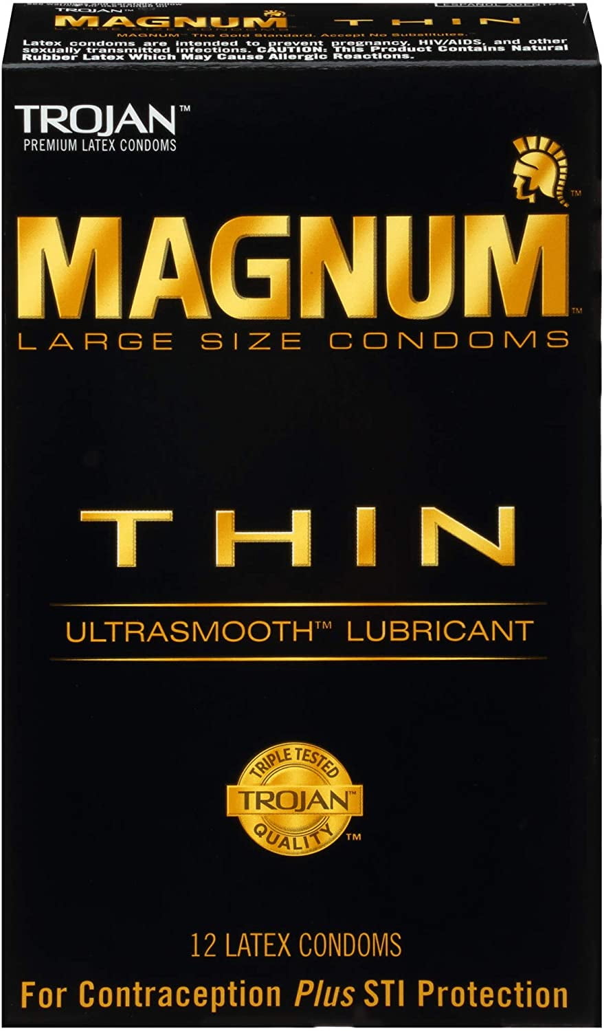 TROJAN MAGNUM Thin Lubricated Premium Latex Condoms Large Size 12 Each ...