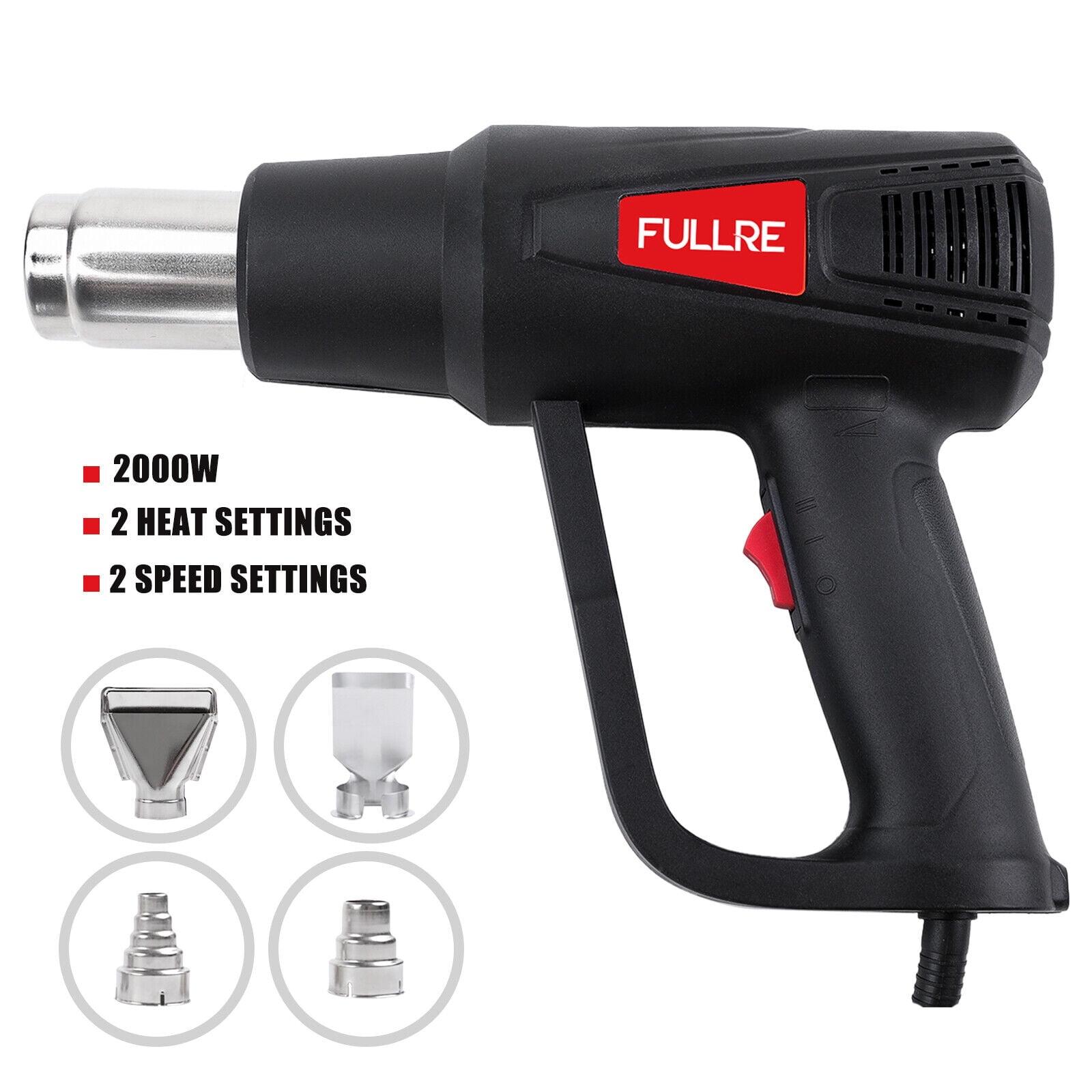 Autoez Heat Gun 2000W Hot Air Gun 2 Temp Settings 4 Nozzles for Shrink ...