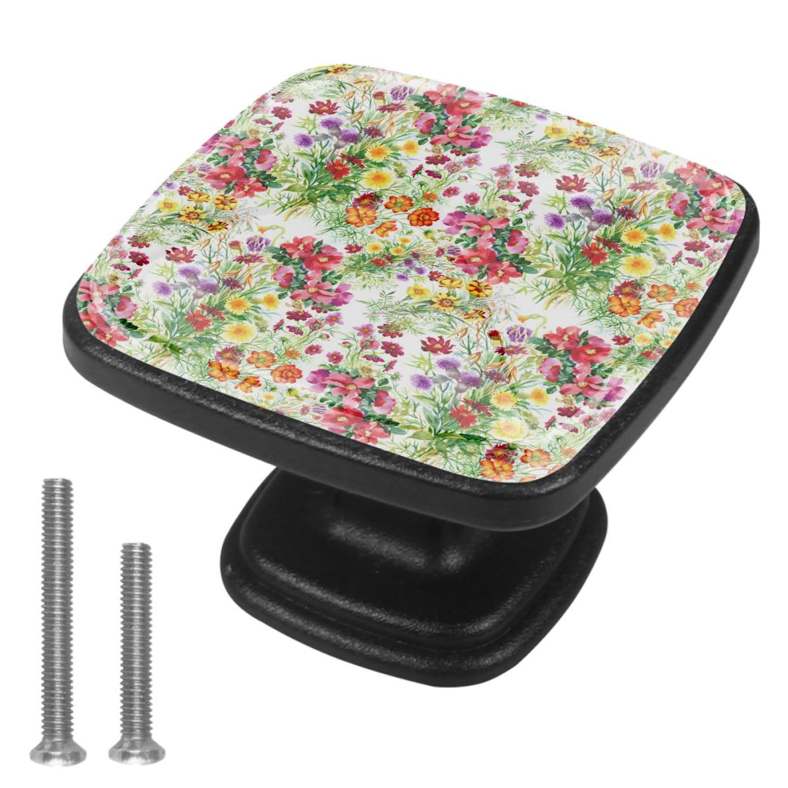 4 Pcs Cabinet Handle Drawer Pulls Spring Flowers Knobs with Screws ...