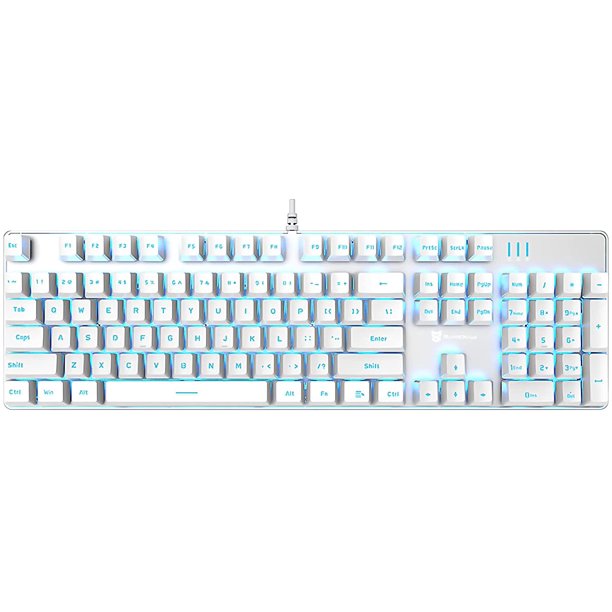 White Mechanical Gaming Keyboard with Blue LED Backlit, 104-Key Anti ...