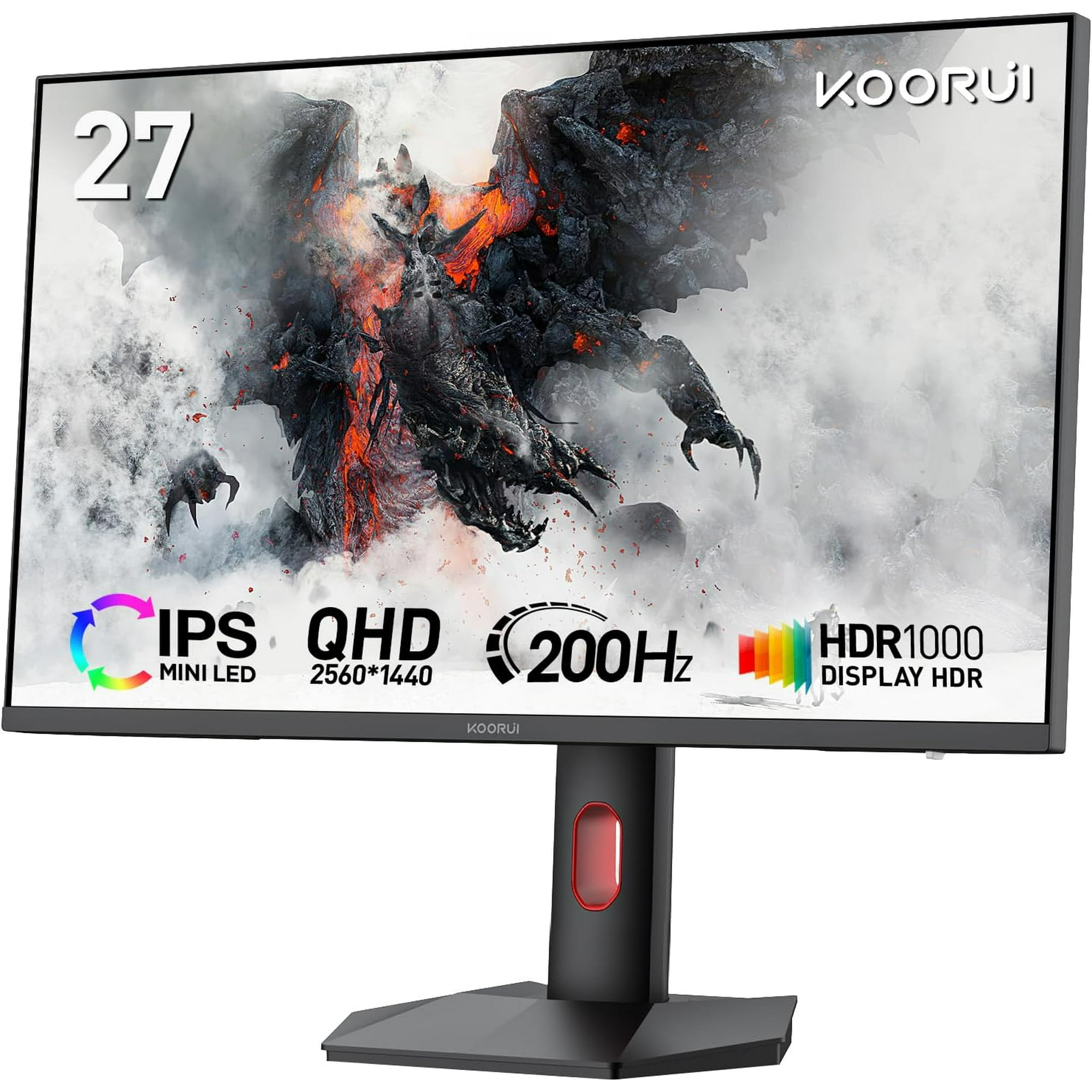 KOORUI 27 2K QD-MiniLED Gaming Monitor - 200Hz 1ms  97 DCI-P3  HDR1000  300 000:1 Contrast  Adaptive Sync  HDMI 2.1/DP1.4 (Cables Included)  VESA.