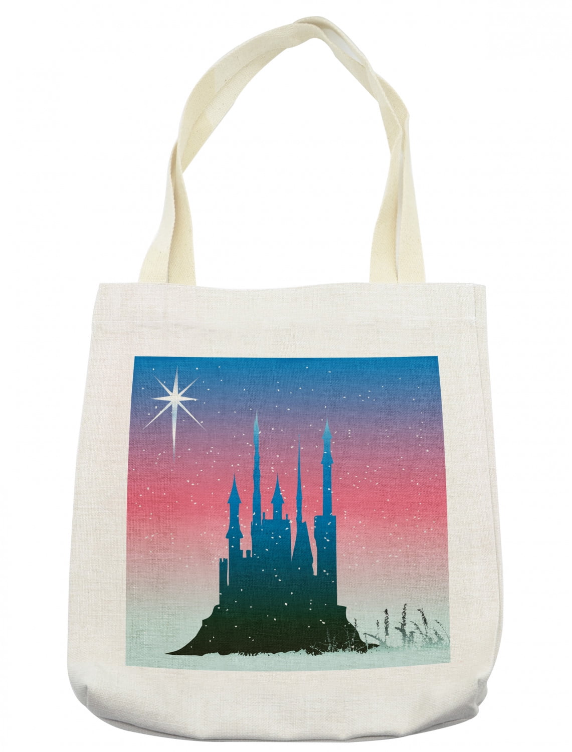 Fantasy Tote Bag, Silhouette of Medieval Fairytale Castle with Stars on ...