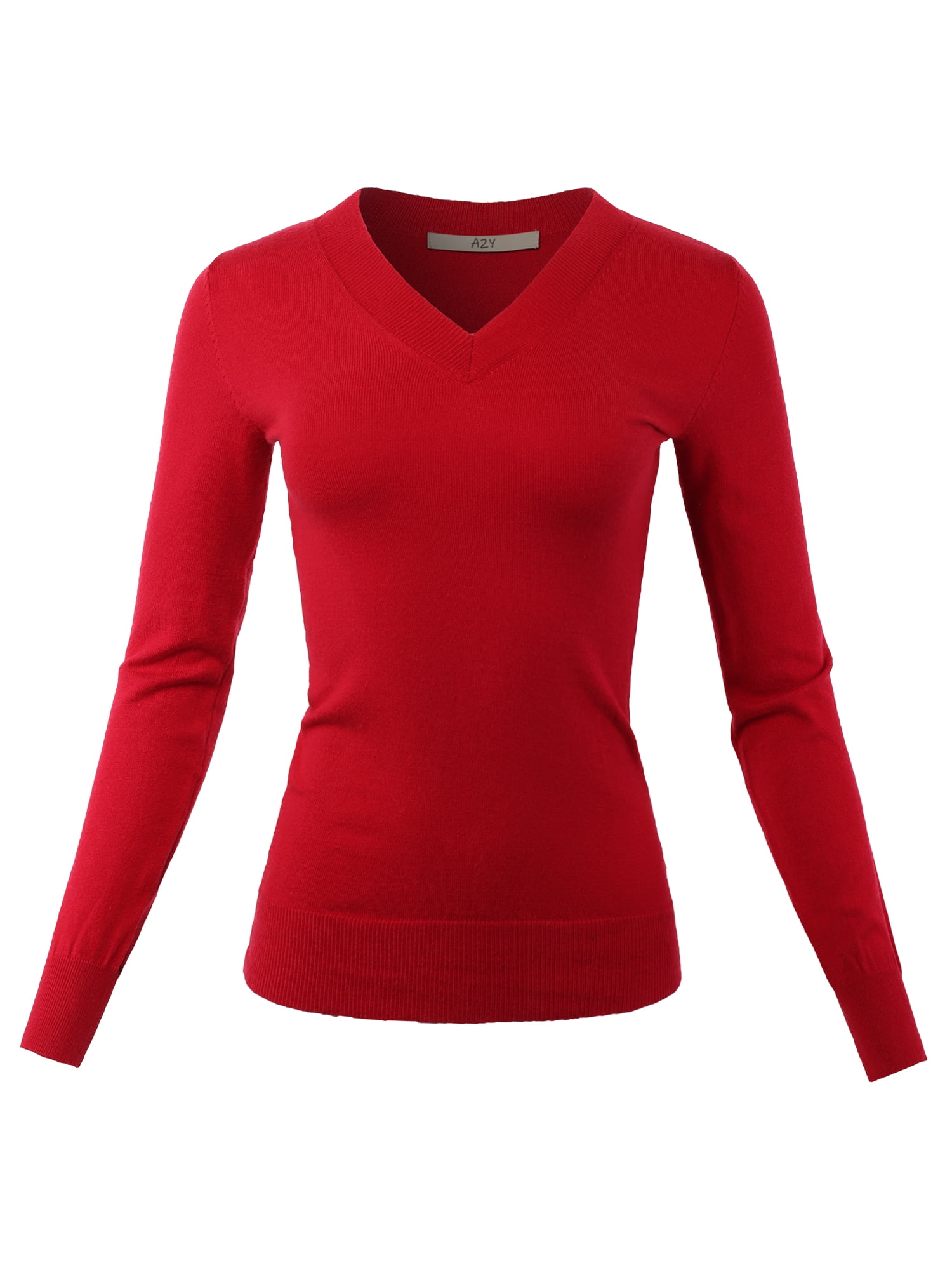 A2Y Women's Fitted V-Neck Long Sleeve Premium Pullover Viscose Sweater ...