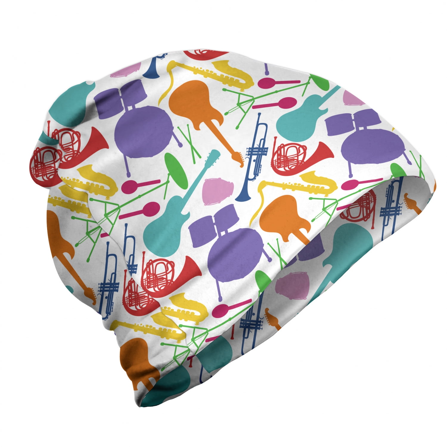 Music Unisex Beanie, Colorful Instruments Bass, Hiking Outdoors ...
