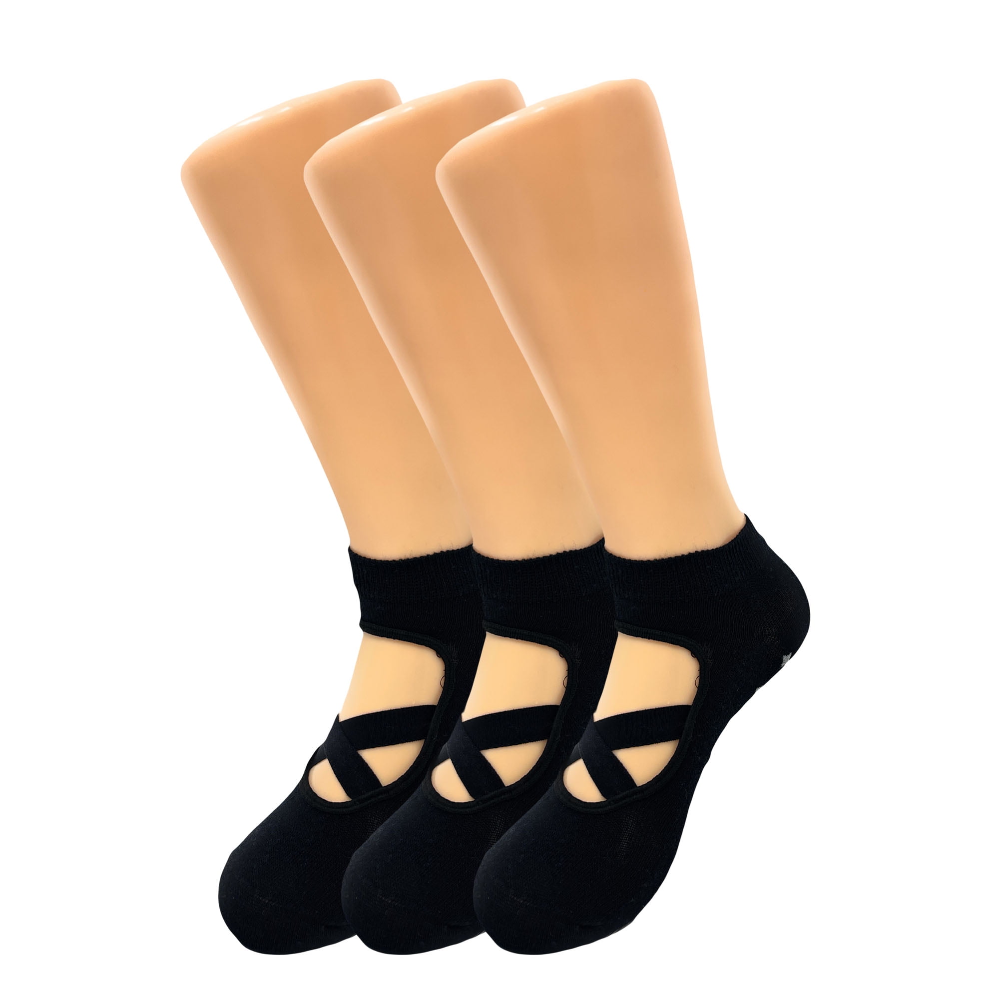 Non-Slip Grip Yoga Socks with Straps Studio Socks for Women Black 3 ...