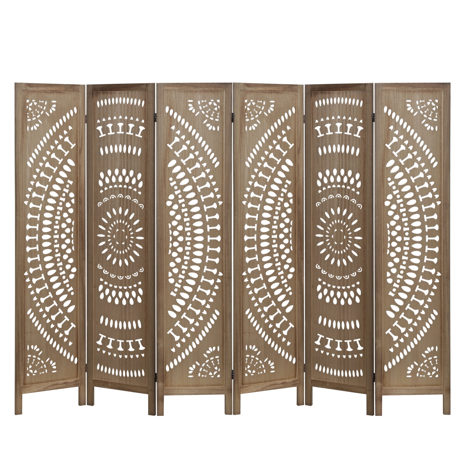 Ecomex 6 Panel Room Divider, Wood Carved Folding Privacy Screen, 96"W x ...
