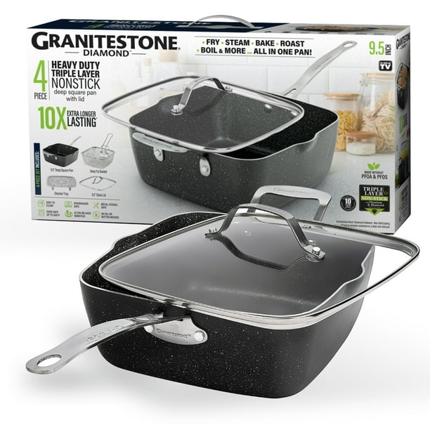Granitestone Nonstick Fry Pan Set 9.5inch Deep Square Frying Pan Frying ...