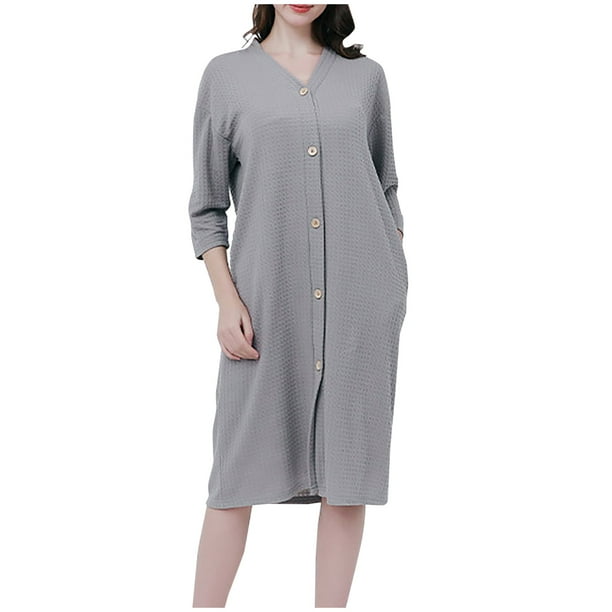 Besolor Women Button down Robe 3/4 Sleeve Nightgowns Lightweight ...