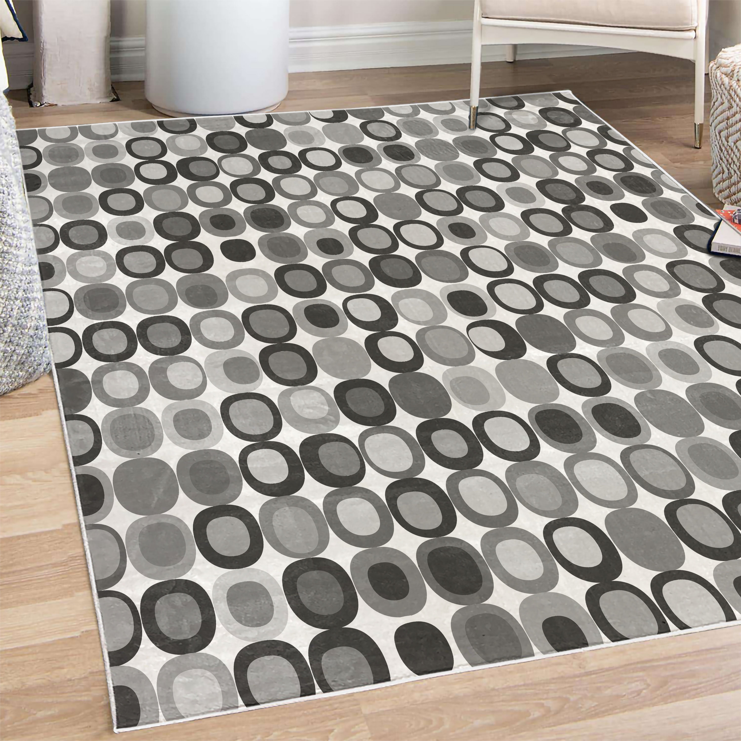 Mid Century Decorative Rug, Retro-Themed Styled Round Edged Mosaic ...