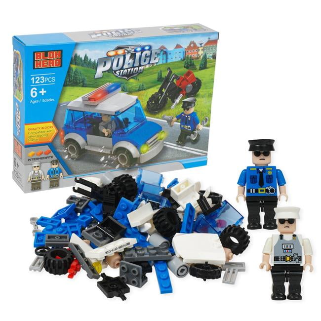 Police Station Interlocking Block Police Car and Two Figure Play Set ...