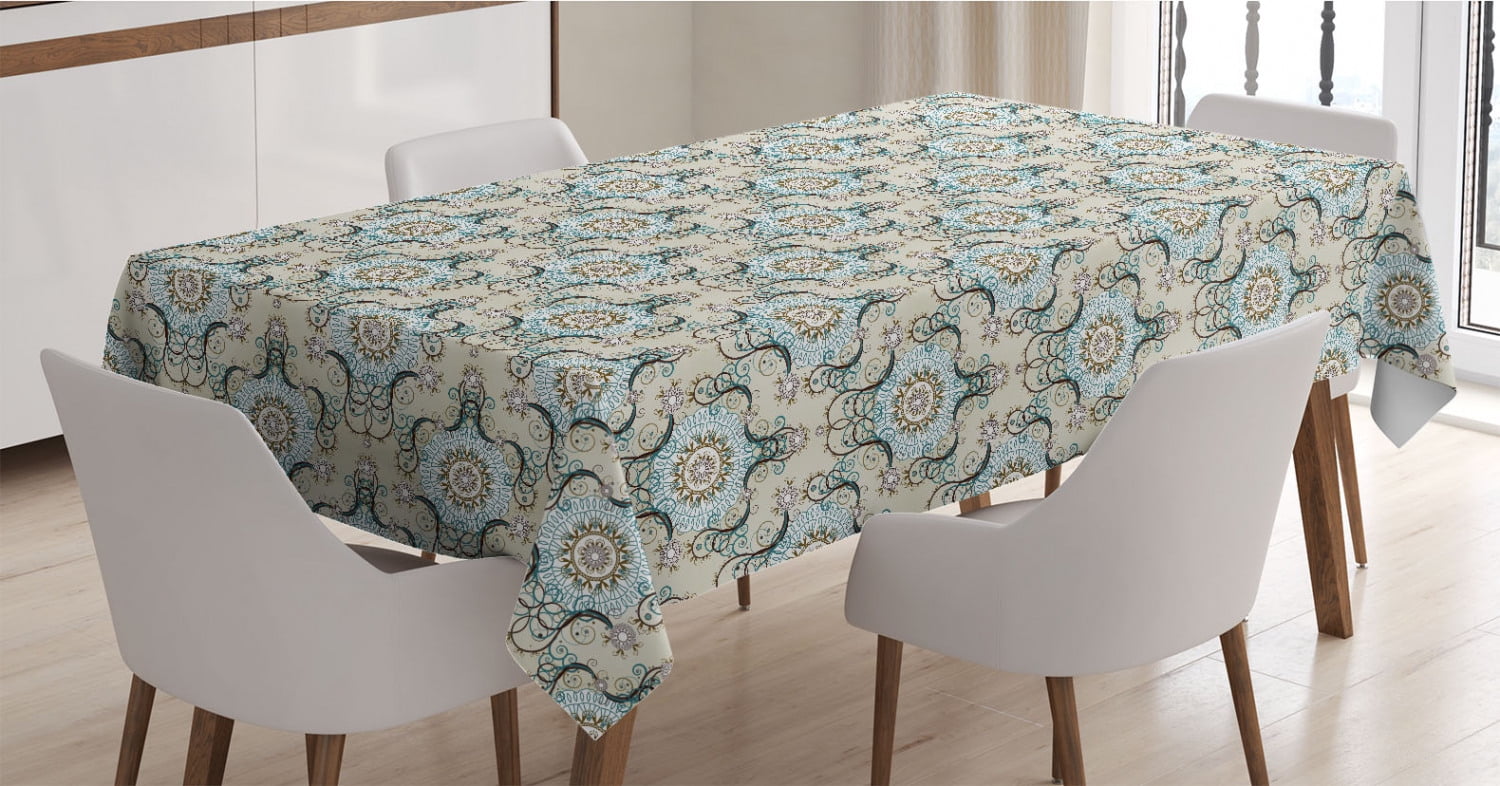 Victorian Tablecloth, Floral Old Fashioned Scroll with Rococo ...