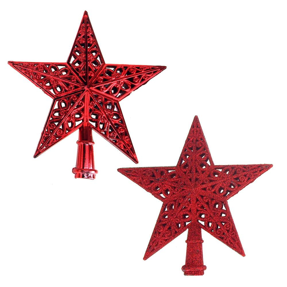 Glitter Star Plastic Christmas Tree Topper, Red, 8-Inch, 2-Piece ...