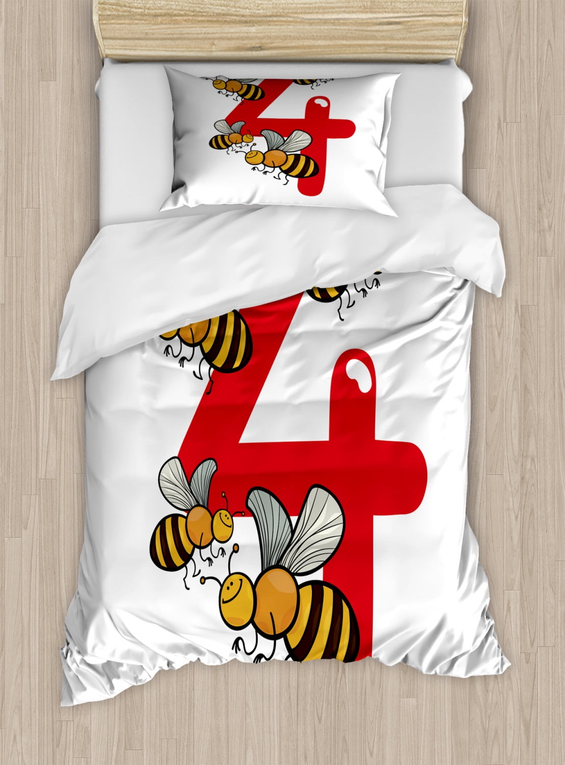 Number Twin Size Duvet Cover Set, Character Four with Hardworking Honey ...