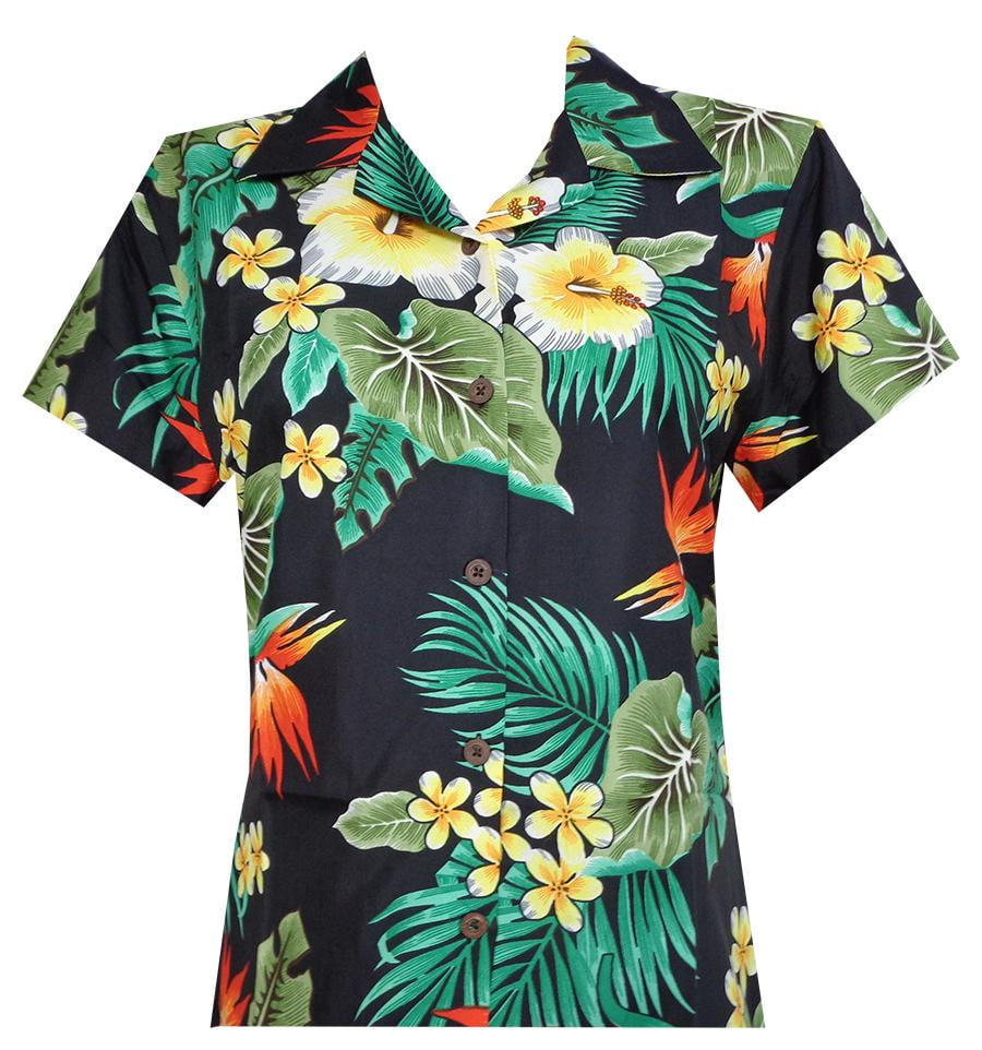 Alvish - Hawaiian Shirts 46W Womens Flower Leaf Beach Aloha Top Blouse ...