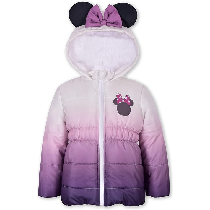 Disney Girl's Minnie Mouse Print Hooded Puffer Jacket with Ears and Bow ...