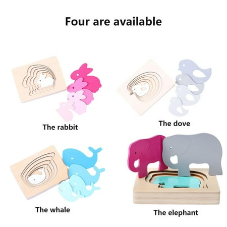 Kids Wooden Toys Animal Carton Multilayer Jigsaw Puzzles Three ...