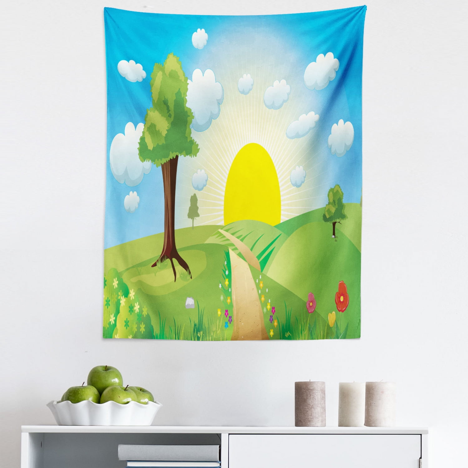 Country Tapestry, Landscape of Hills Covered with Green Grass and ...