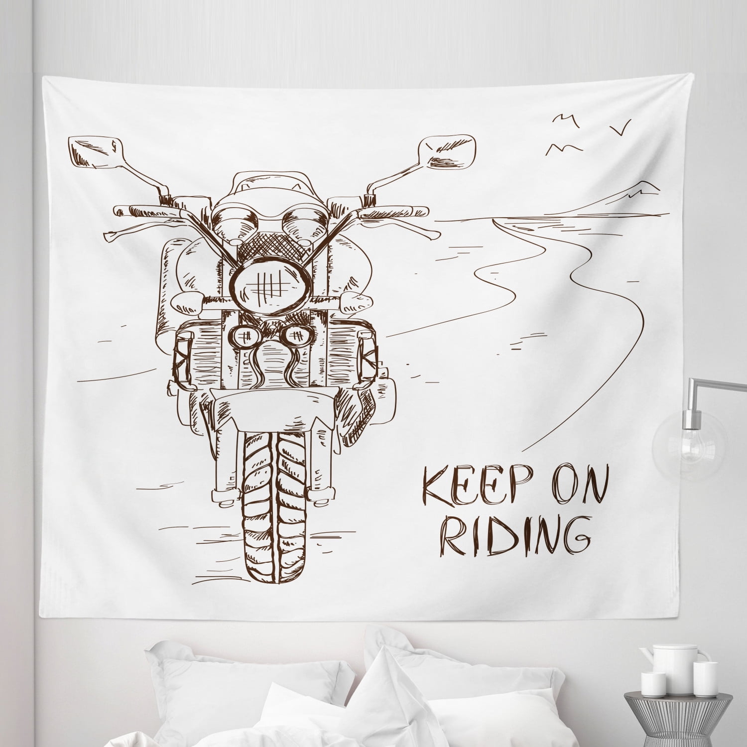 Inspirational Tapestry, Keep on Riding Words and Bike on the Road Birds ...