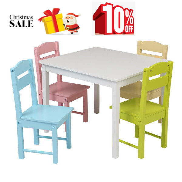 IM Beauty Kids Wood Table and 4 Chair Set, Natural Table, Assorted ...