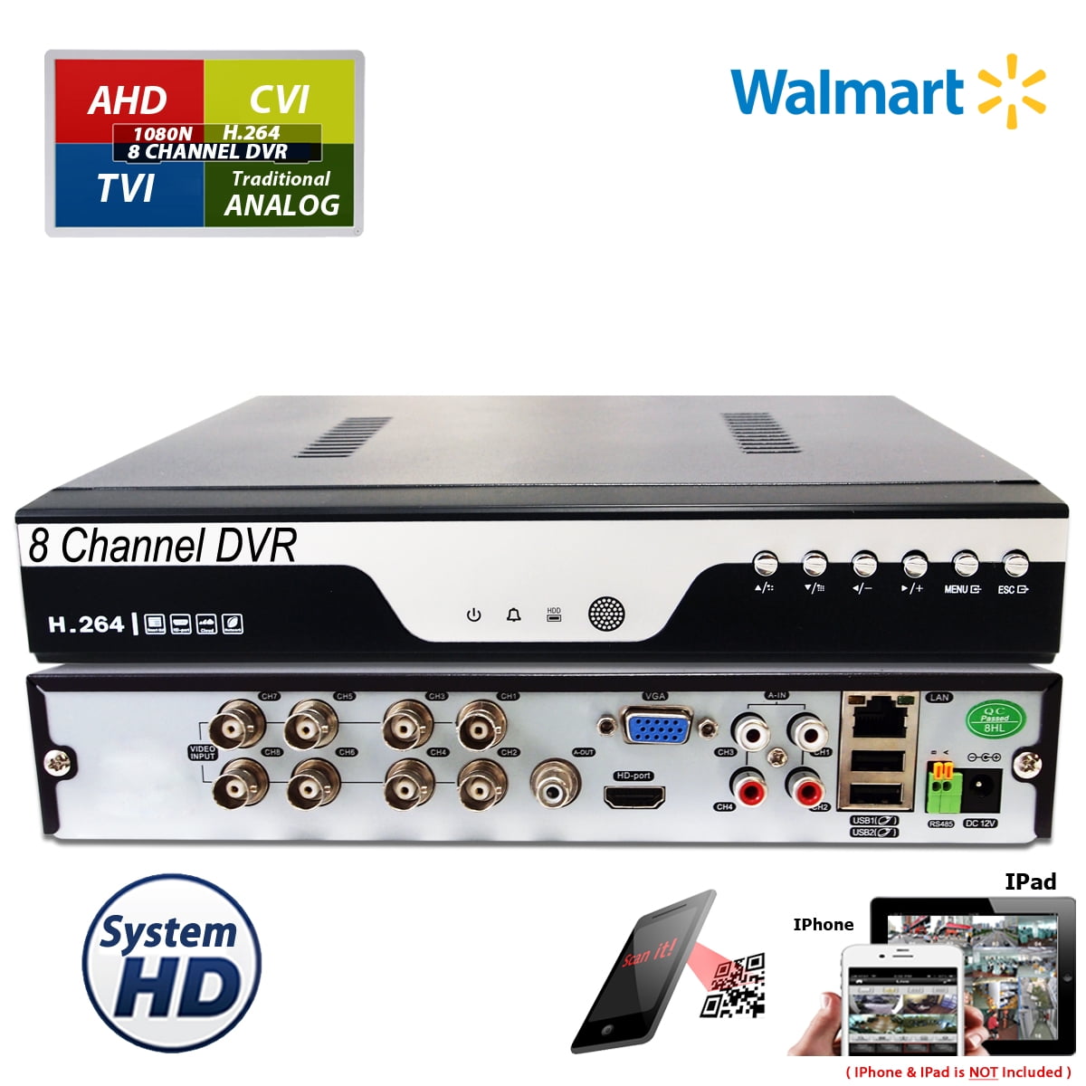 Evertech 8 Channel HD h264 AHD Analog TVI CVI High Definition Digital Video Recorder (No Hard ...